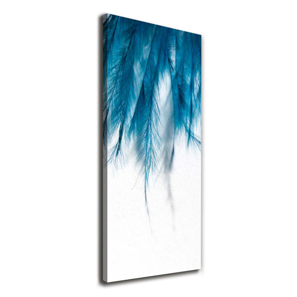 BohoLiving Blaue Federn - Kunstdrucke auf Leinwand - Wrapped Canvas | Wayfair.de